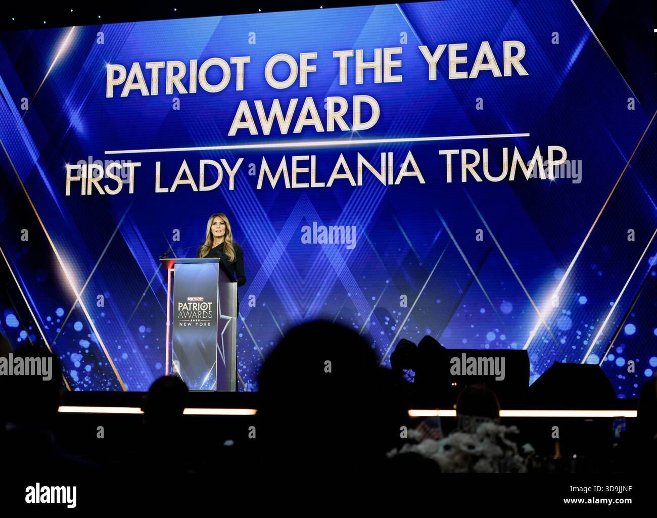 First Lady Melania Trump delivers remarks after receiving the “Patriot ...