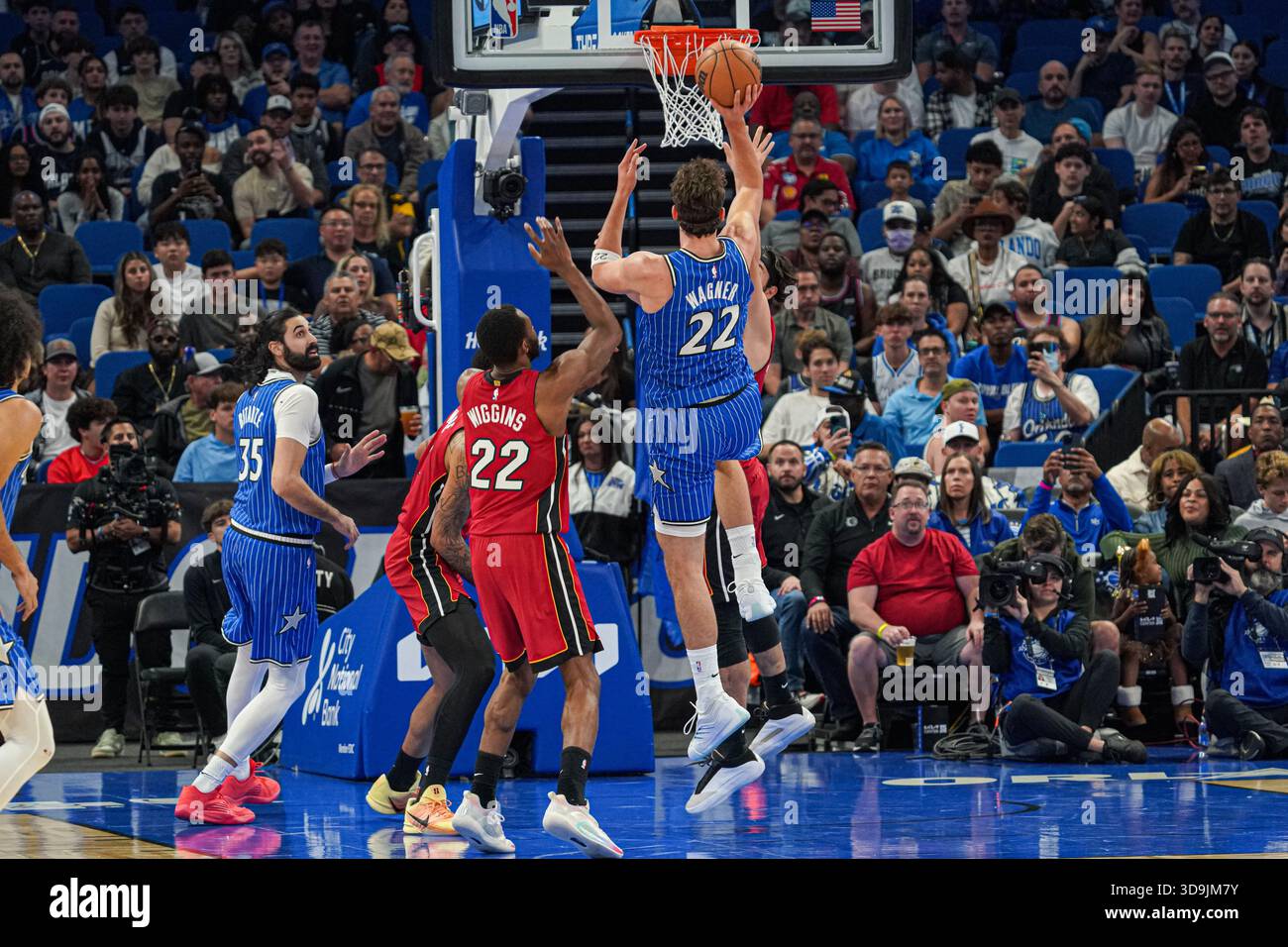 Orlando, Florida, USA, December 5, 2025, Orlando Magic forward Franz Wagner attempt to score at ...