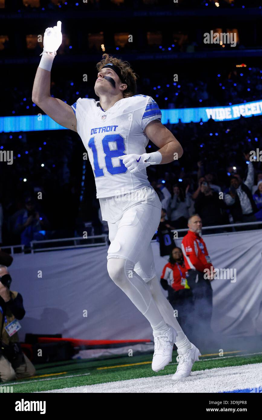 Detroit Lions wide receiver Isaac TeSlaa (18) during player ...