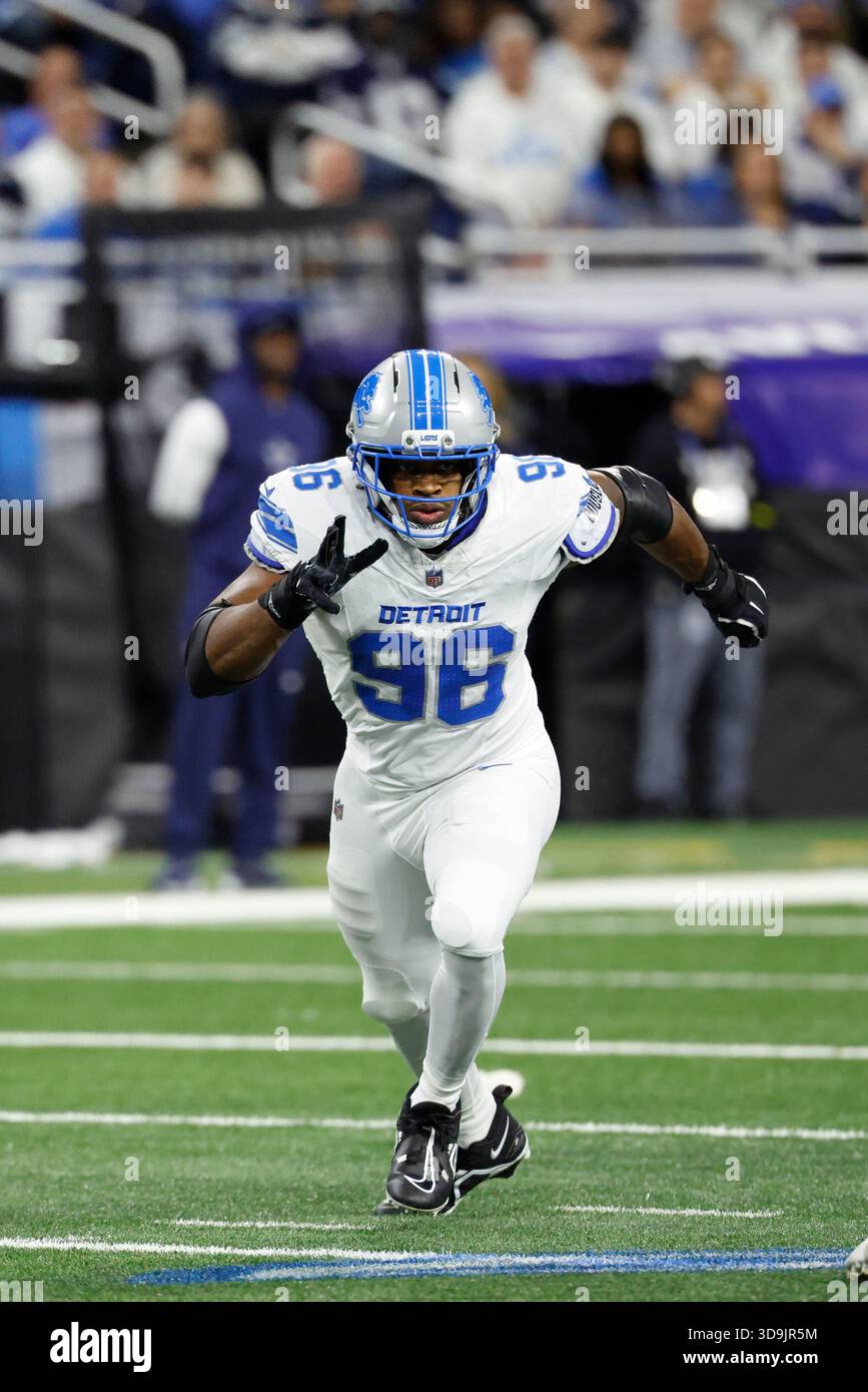 Detroit Lions linebacker Al-Quadin Muhammad (96) pursues a play on ...