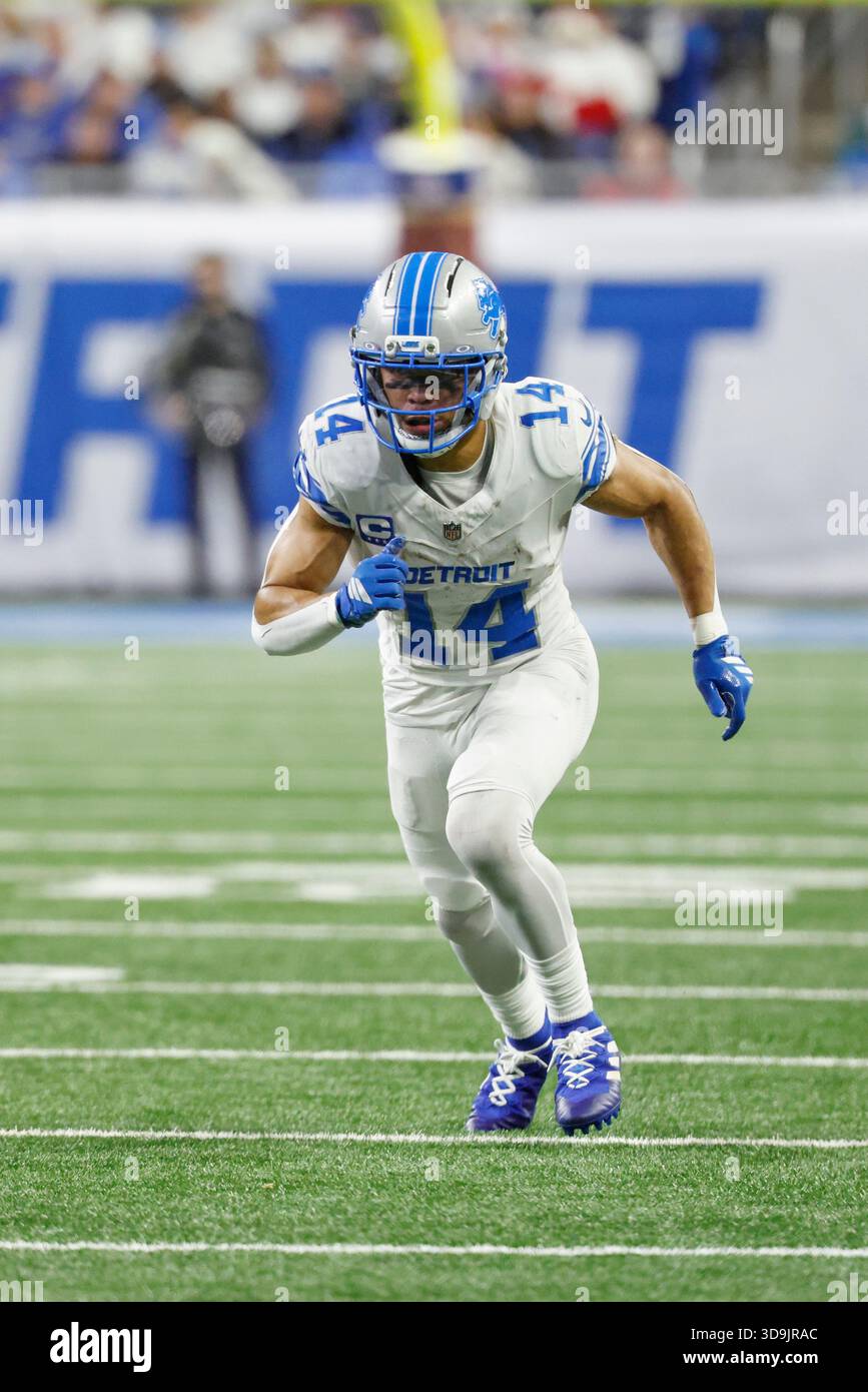 Detroit Lions wide receiver Amon-Ra St. Brown (14) runs a route against ...
