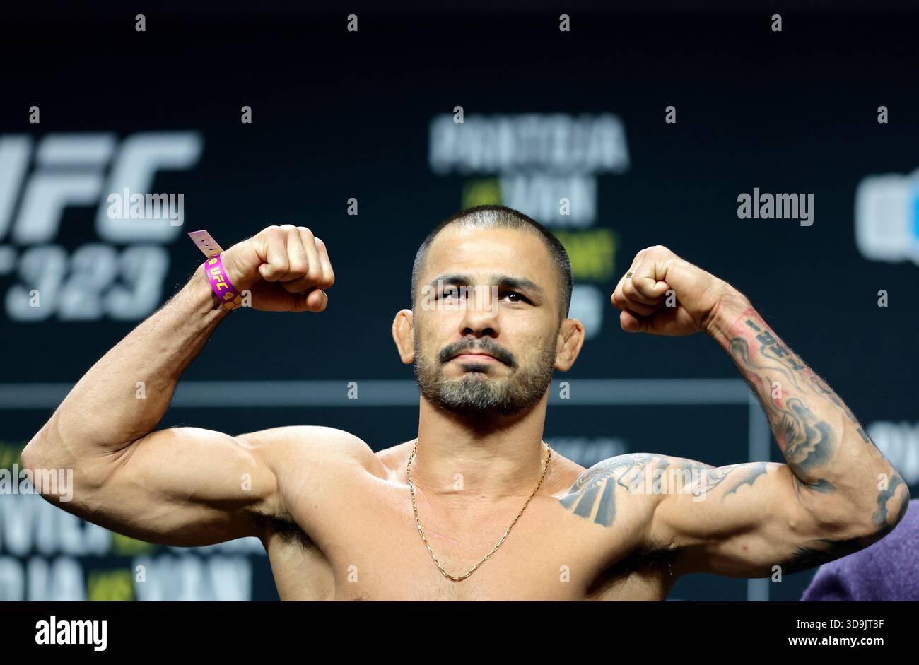 UFC flyweight champion Alexandre Pantoja, of Brazil, poses during a ...