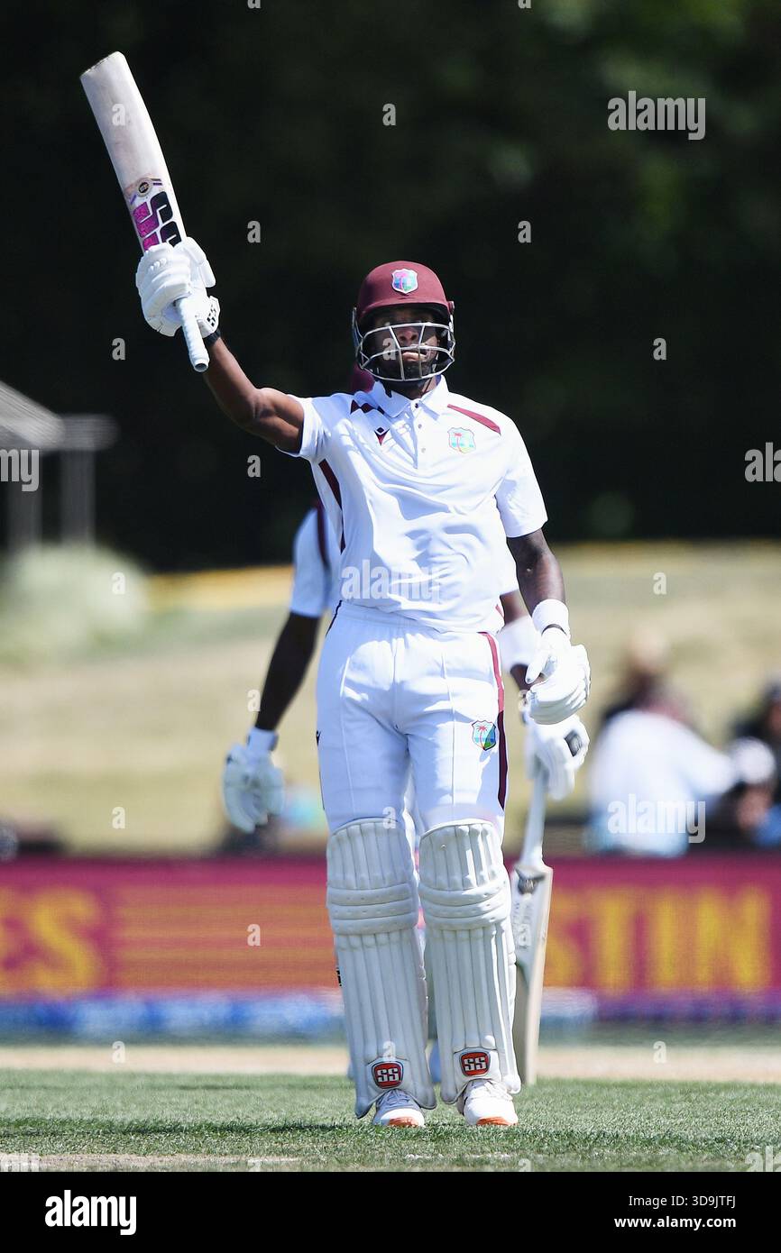 West Indies' Justin Greaves celebrates scoring 150 runs against New ...