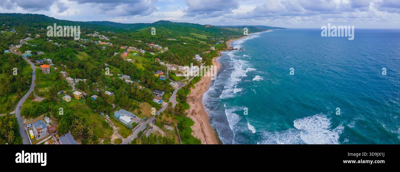 Bathsheba Beach aerial view including mushroom rock in village of ...
