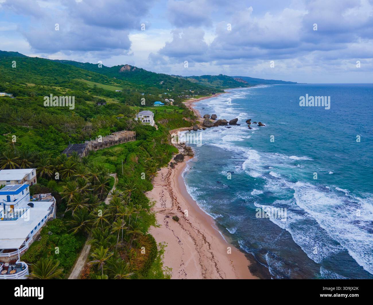 Bathsheba Beach aerial view including mushroom rock in village of ...