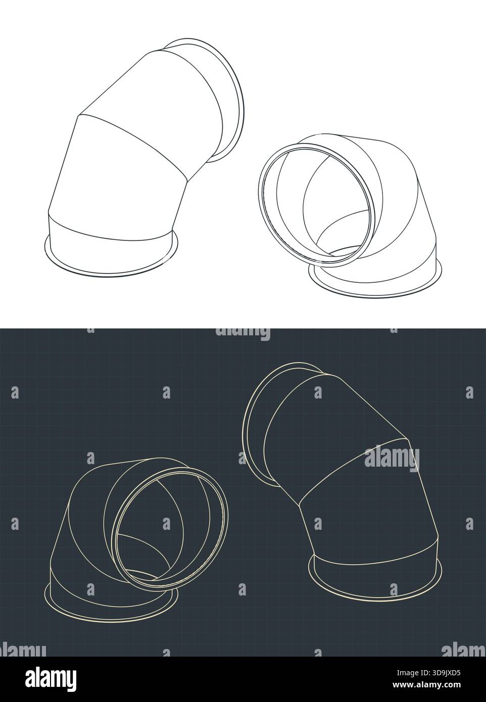 90-degree round galvanized steel ventilation elbow isometric drawings ...