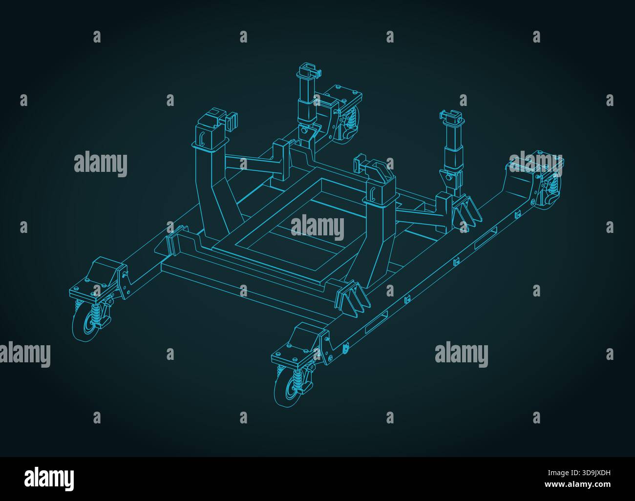 Aircraft engine stand isometric blueprint stylized vector illustration ...