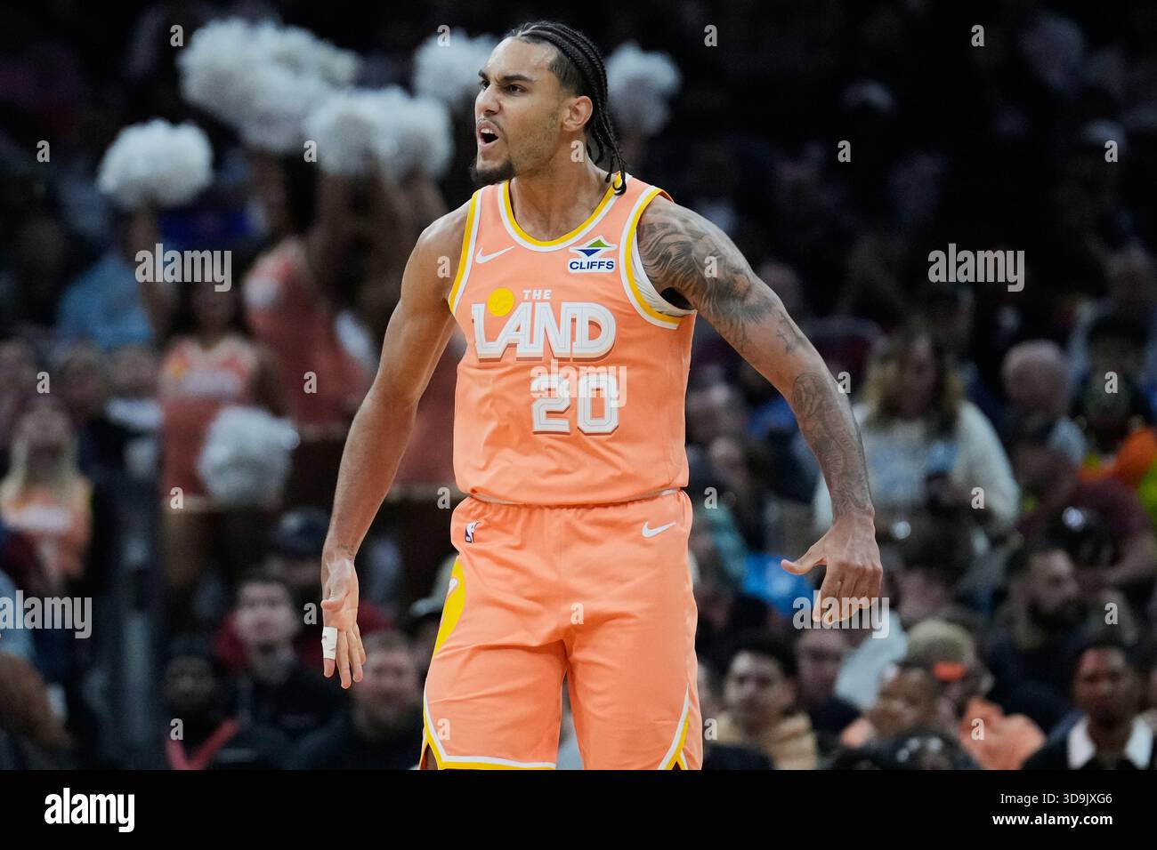 Cleveland Cavaliers guard Jaylon Tyson (20) reacts after hitting a ...