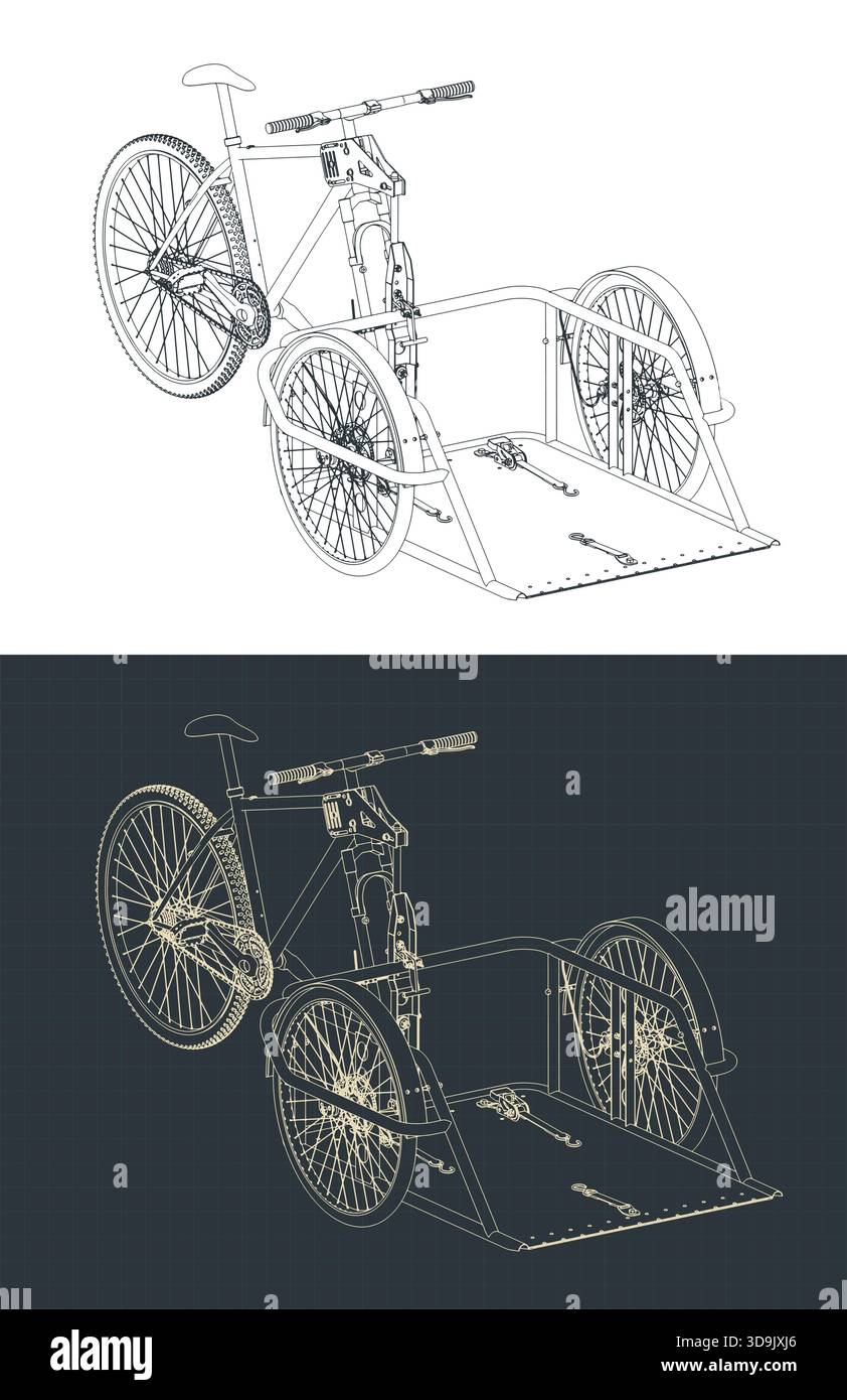 Wheelchair transport bike isometric drawings stylized vector ...