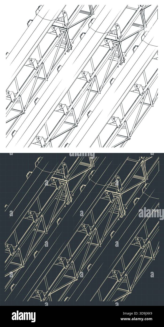 Lifting belt conveyor isometric drawings close-up stylized vector ...
