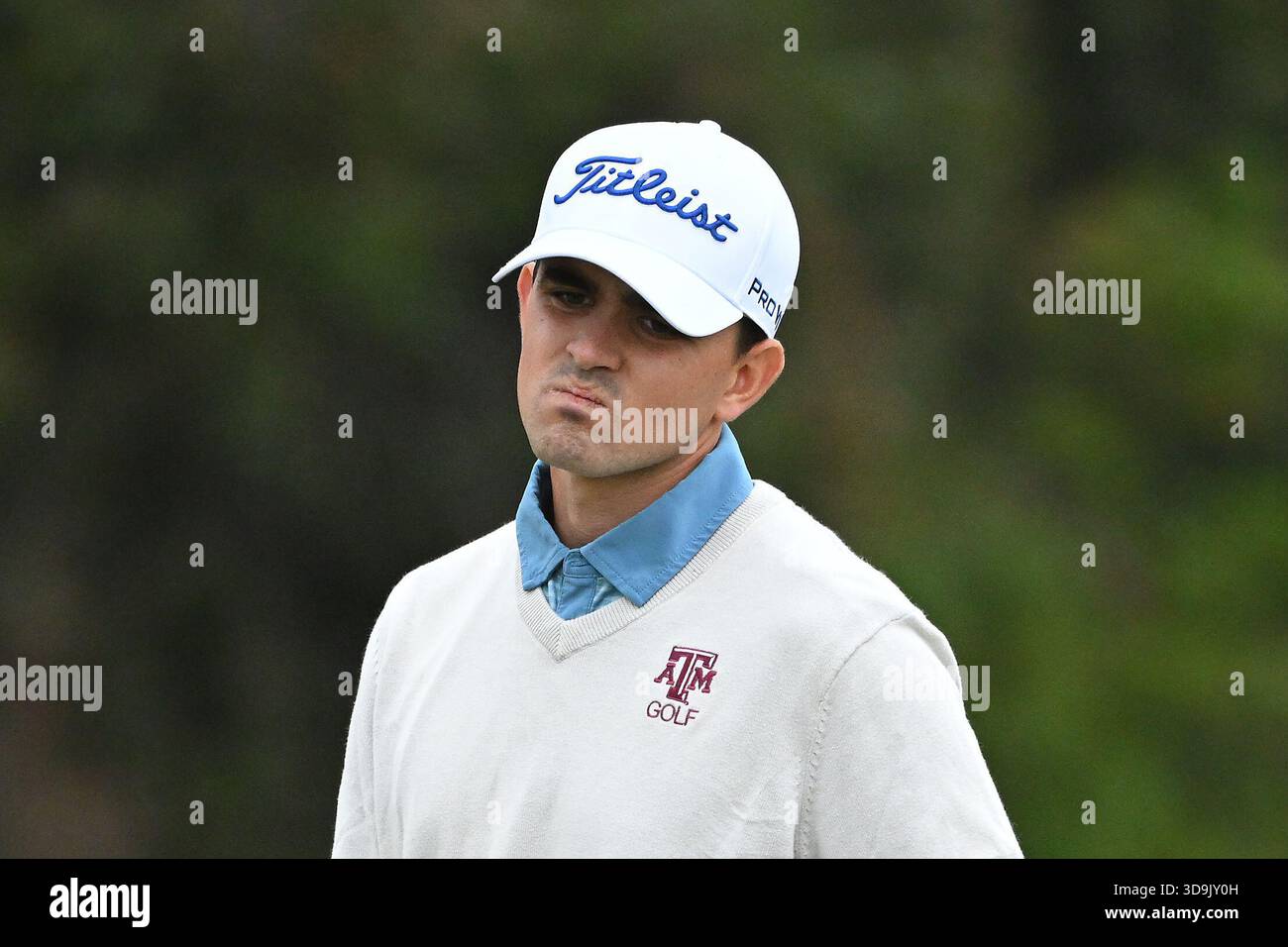 Daniel Rodrigues of Portugal reacts after playing a shot on the 4th ...