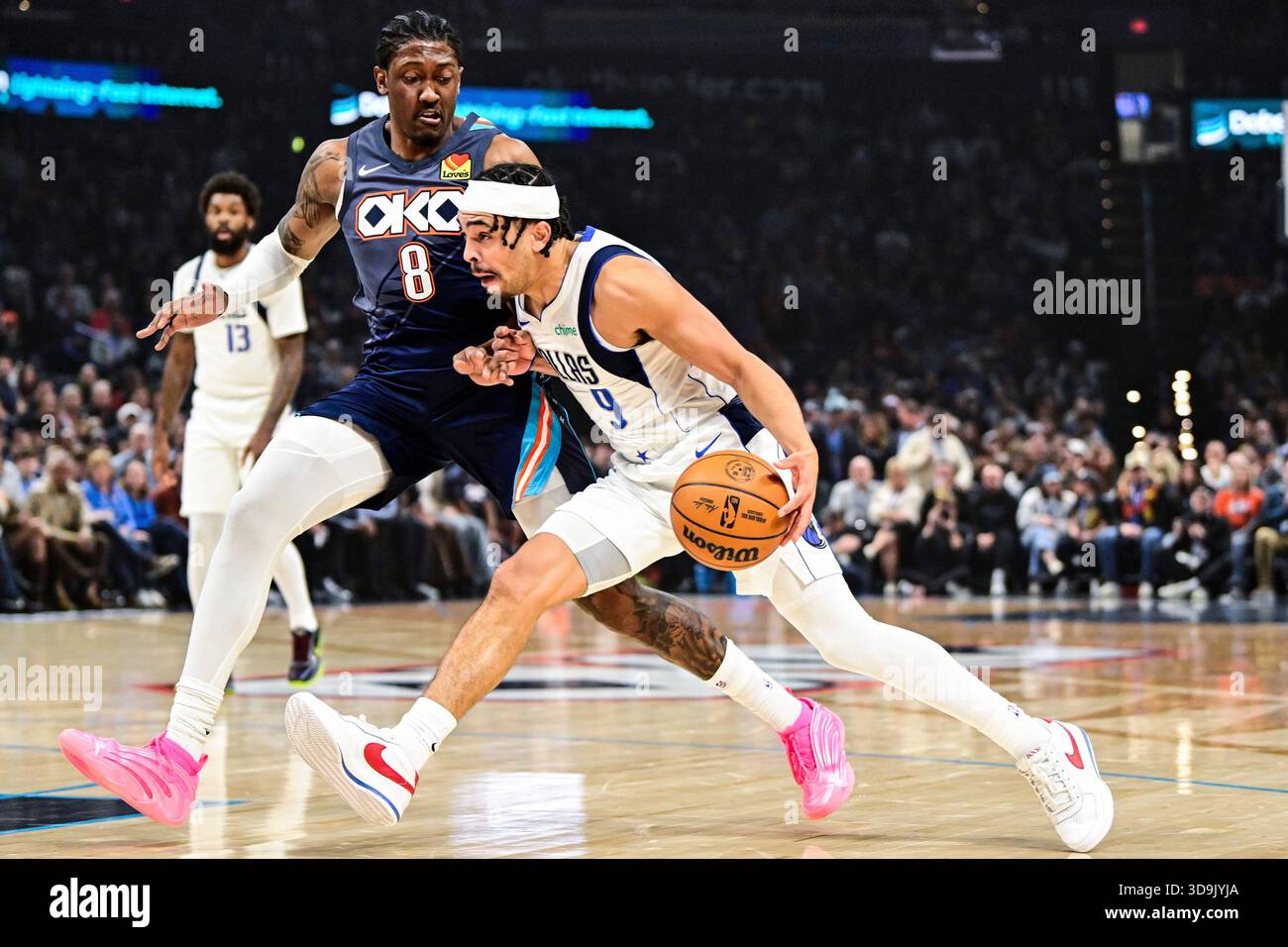 Dallas Mavericks guard Ryan Nembhard (9) drives against Oklahoma City ...