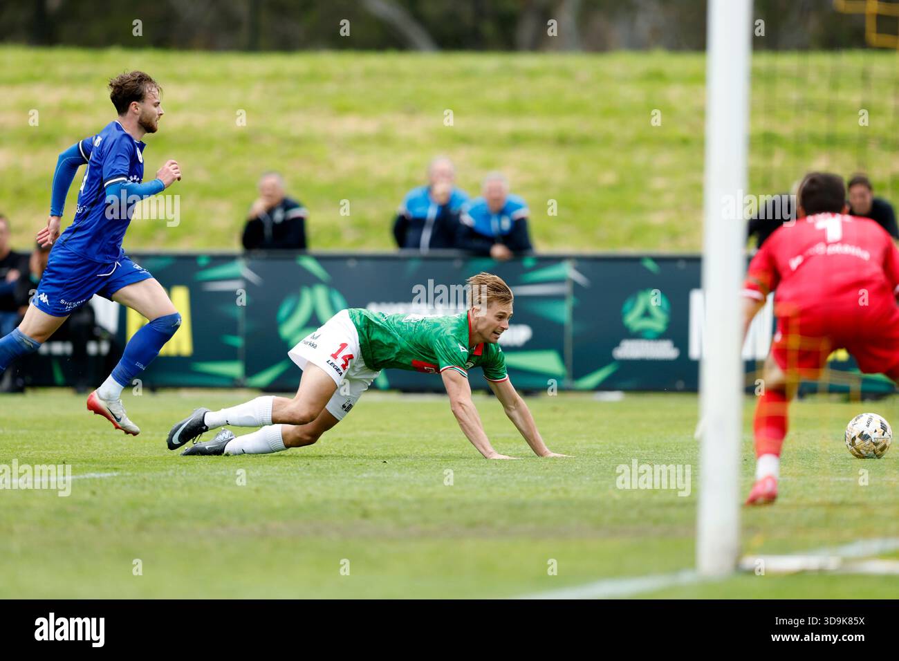 Jake Trew of Marconi Stallions FC looses possesion of the ball during ...