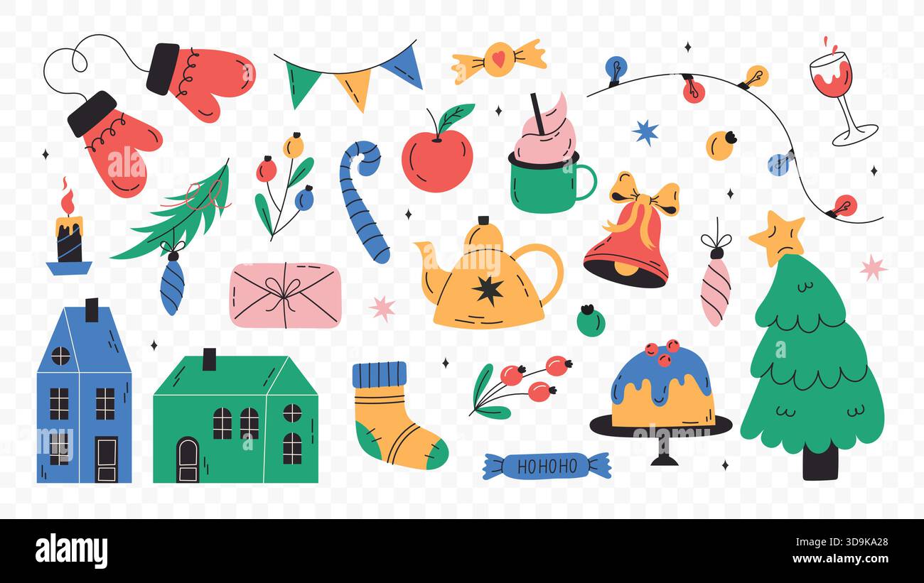 Christmas decoration set flat Stock Vector Images - Alamy