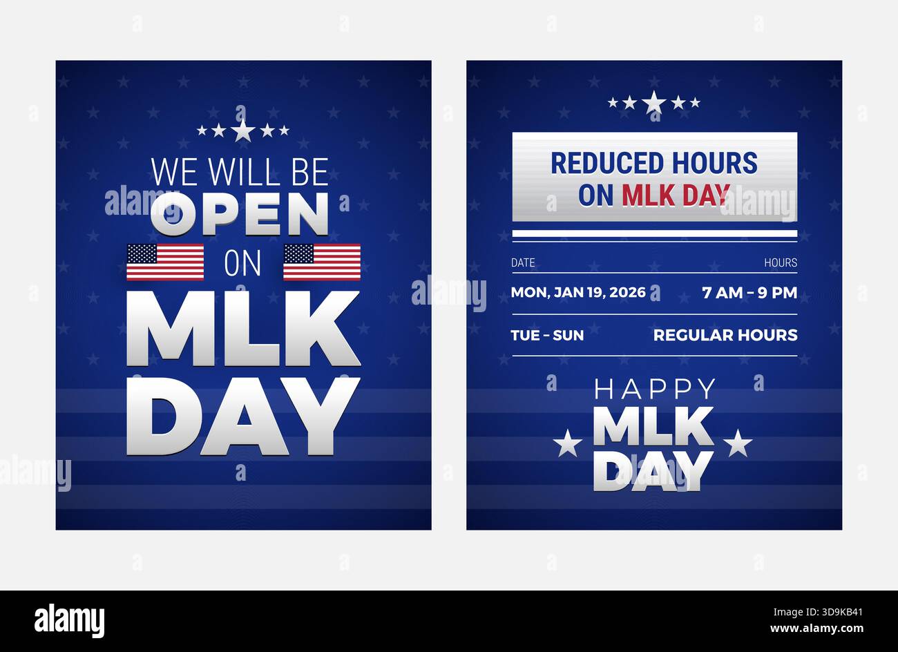 MLK Day store sign template - We will be open, Reduced hours on MLK Day ...