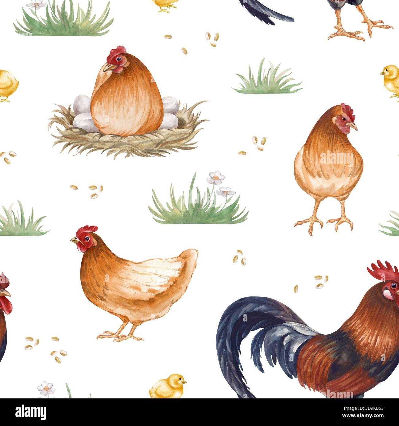 Vintage seamless poultry yard pattern on isolated background ...