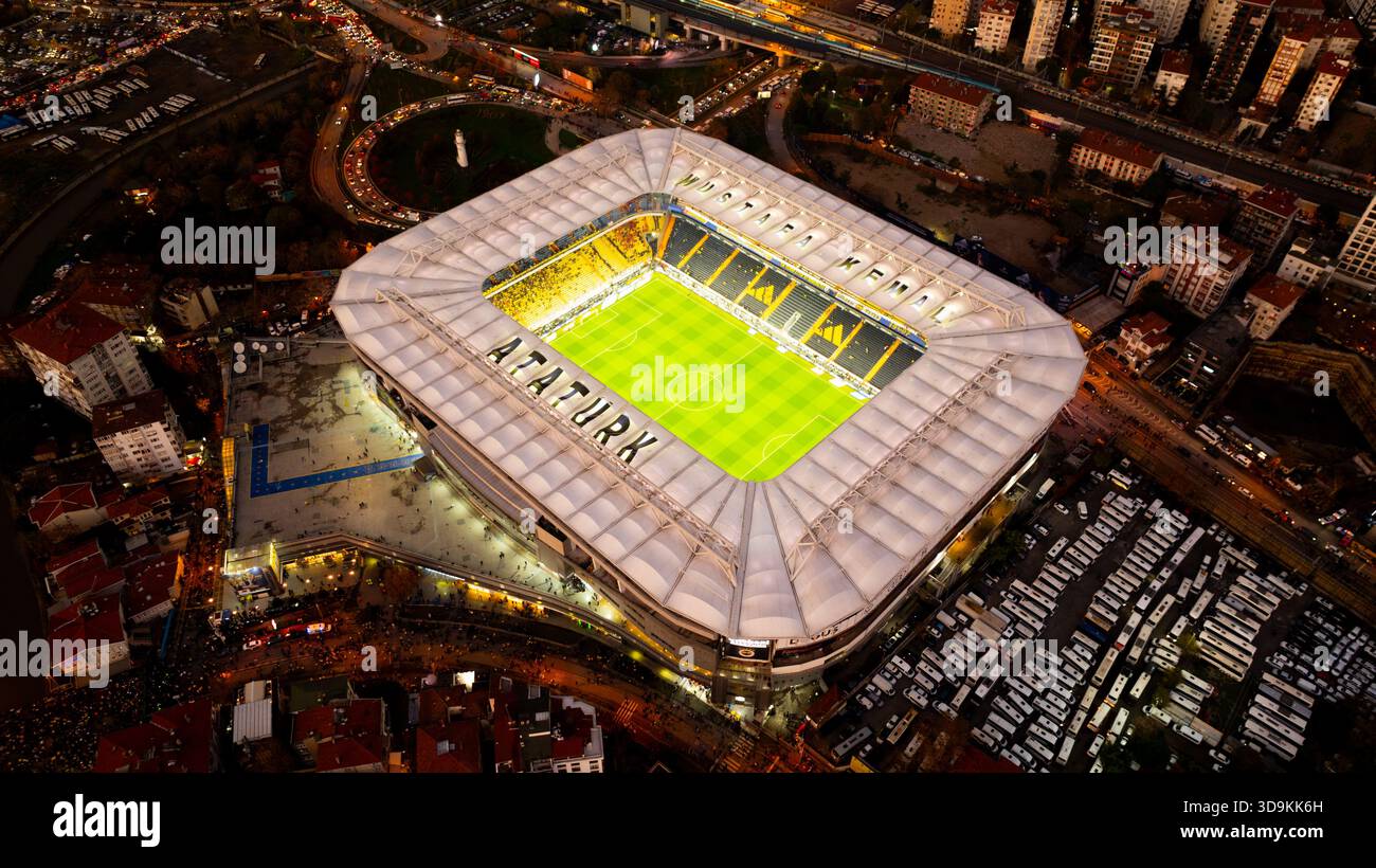 Aerial Drone View Kadikoy Moda Kurbagalidere with Fenerbahce Stadium ...