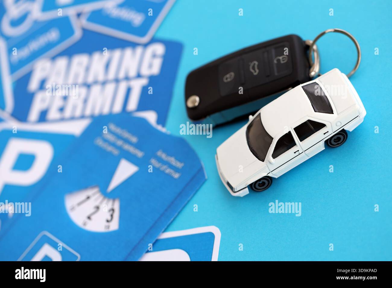 Parking permit paper notice tag and parking disc with ignition keys and ...