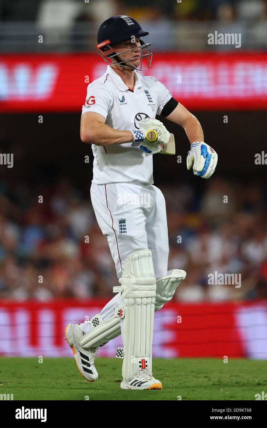 England's Harry Brook leaves the field after losing his wicket during ...