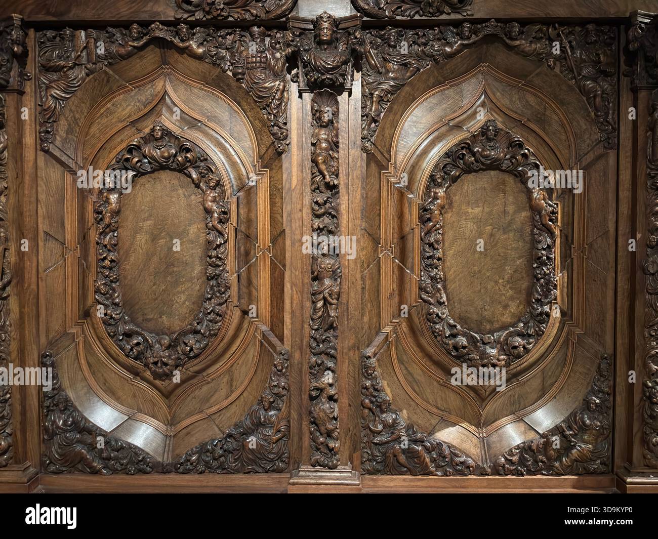 Medieval oak chests feature carved feet iron bands locks and wood grain ...