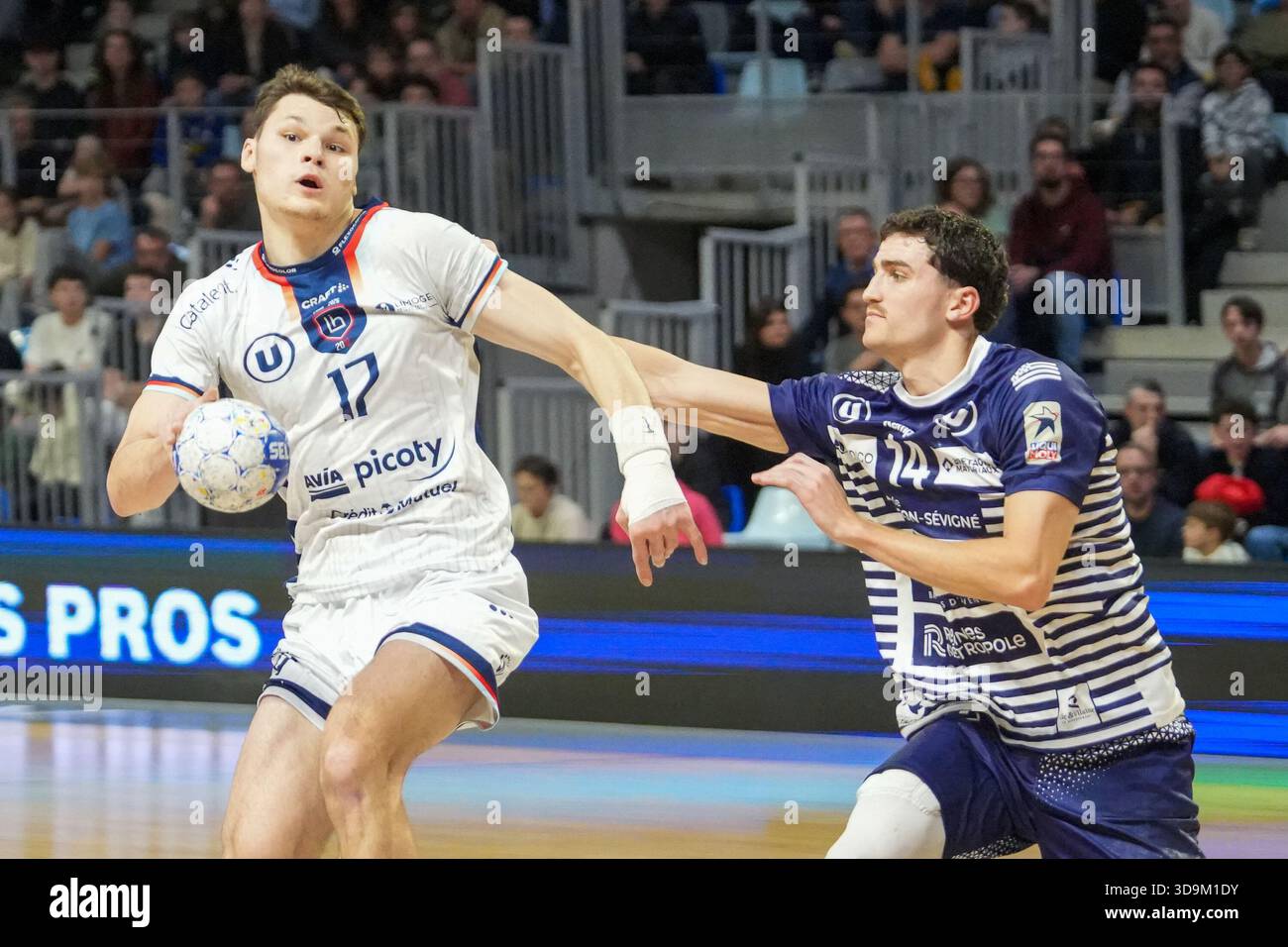 Ihor TURCHENKO of Limoges Hand Ball and Matheo BRIFFE of Cesson-Rennes ...