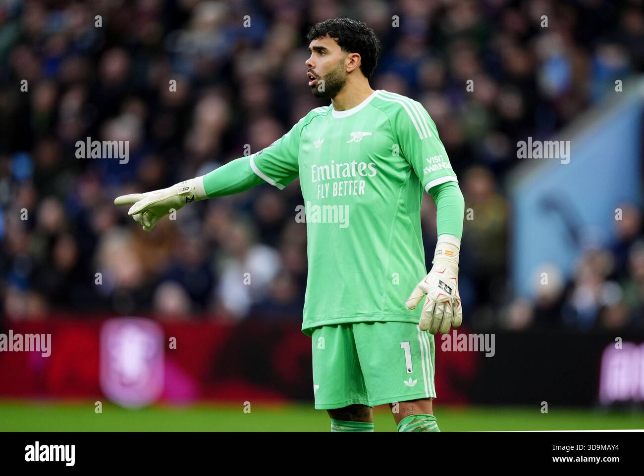 Arsenal goalkeeper David Raya during the Premier League match at Villa ...