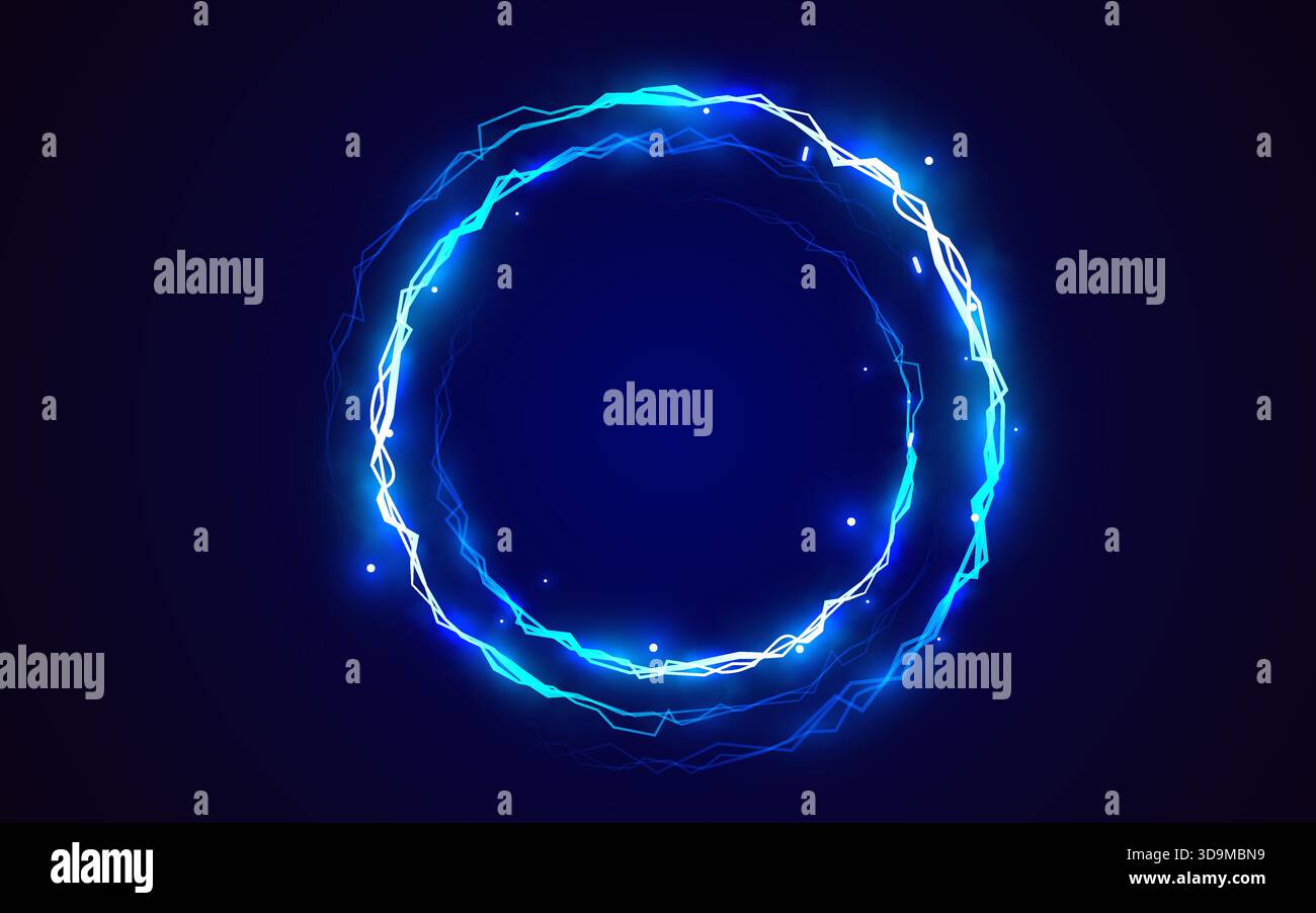 Abstract futuristic portal with glowing blue light rings creating an ...