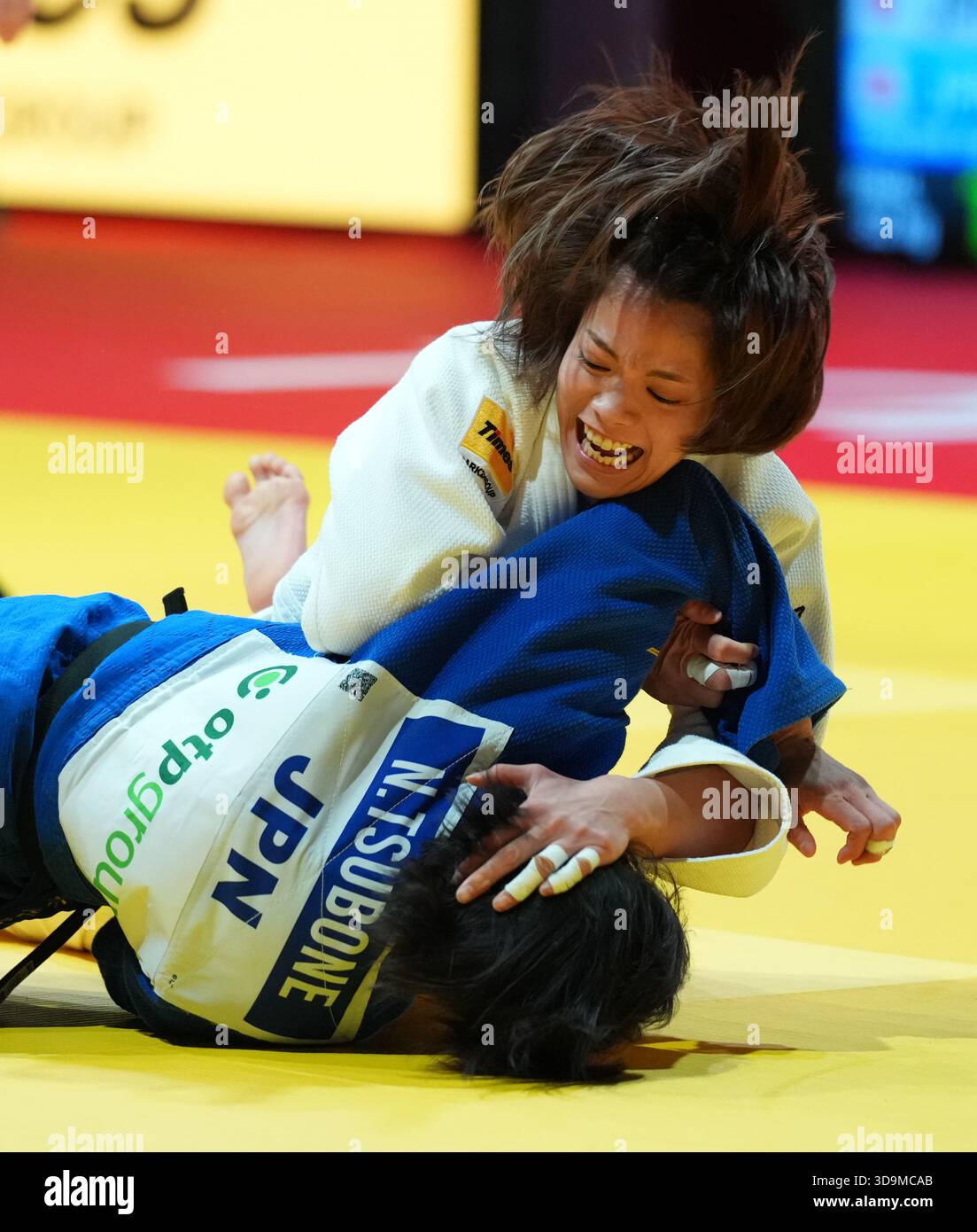 Uta Abe of Japan (white) competes in the women's 52kg final match ...