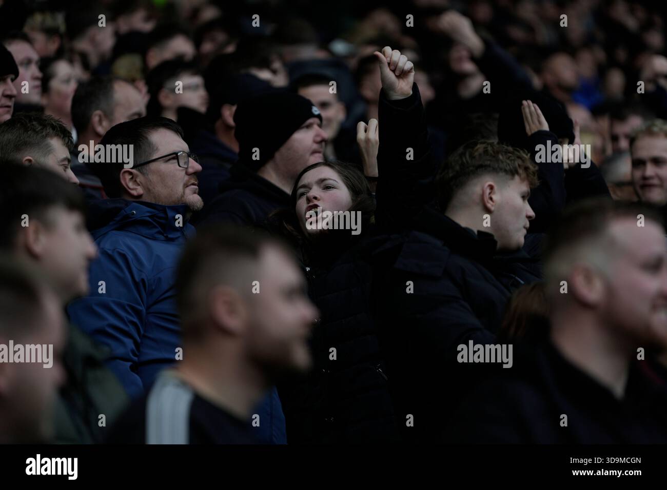 Derby fans celebrate their team scoring a goal to make it 1-3 during ...