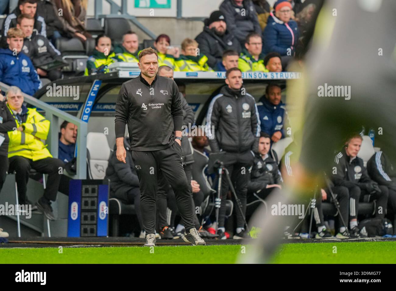 Derby County Manager John Eustace watches on during the Sky Bet ...
