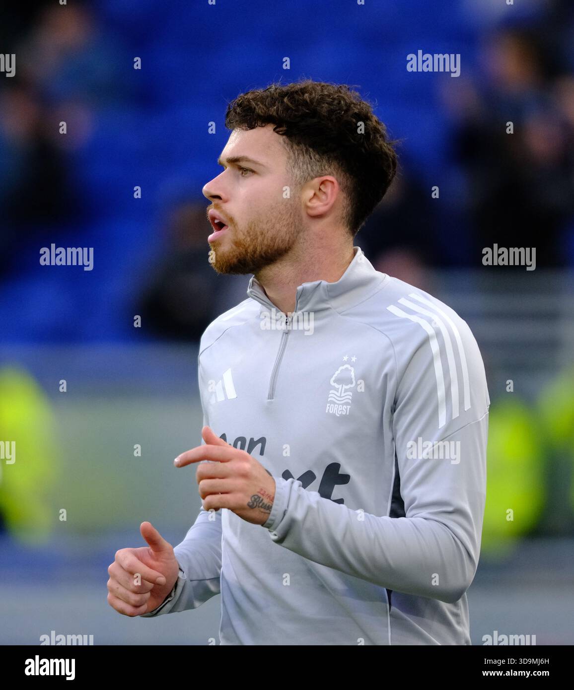 Neco Williams of Nottingham Forest during the pre-match warm-up during ...