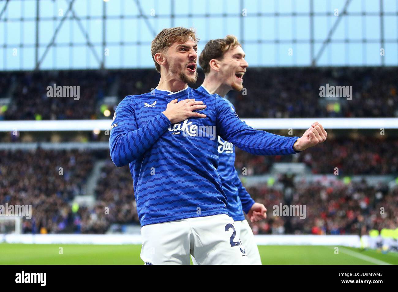 Kiernan Dewsbury-Hall of Everton scores a GOAL 1-0 and celebrates ...