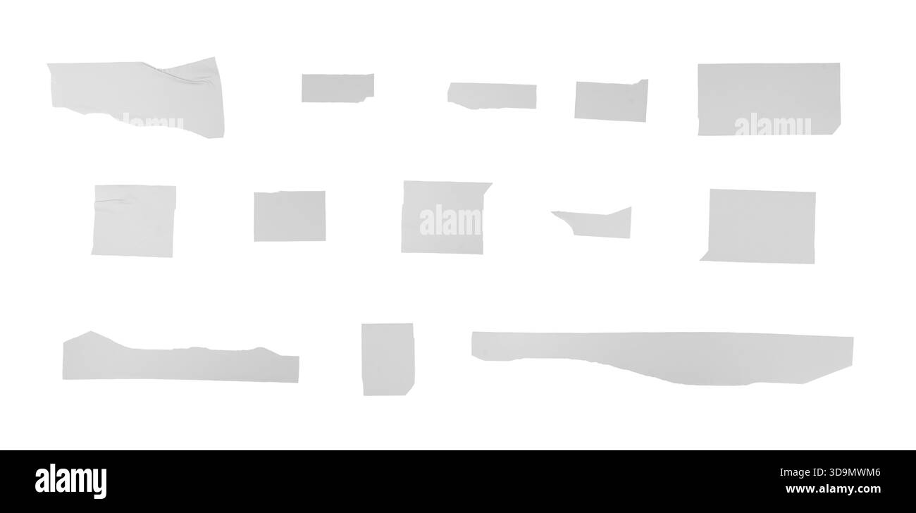 collection of torn adhesive tape pieces isolated on white background ...