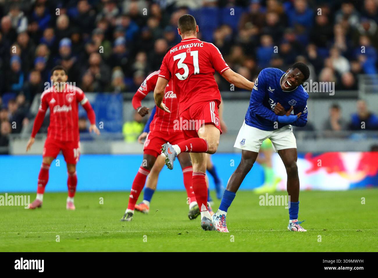 Thierno Barry of Everton is injured during the Everton v Nottingham ...