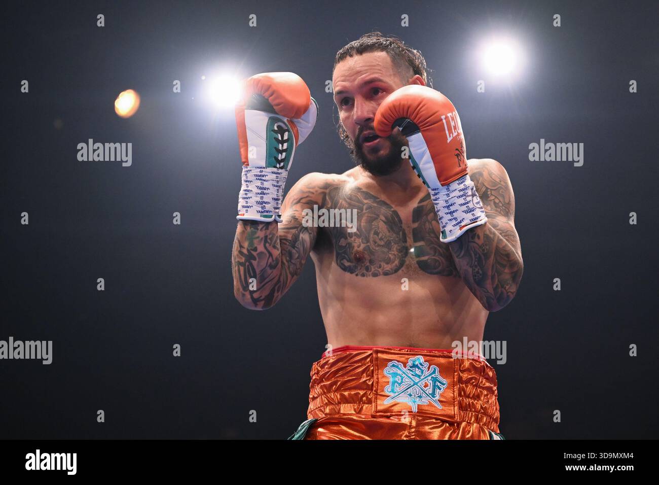 Paul Fleming is seen in his flight against Jake Wyllie during the IBF ...