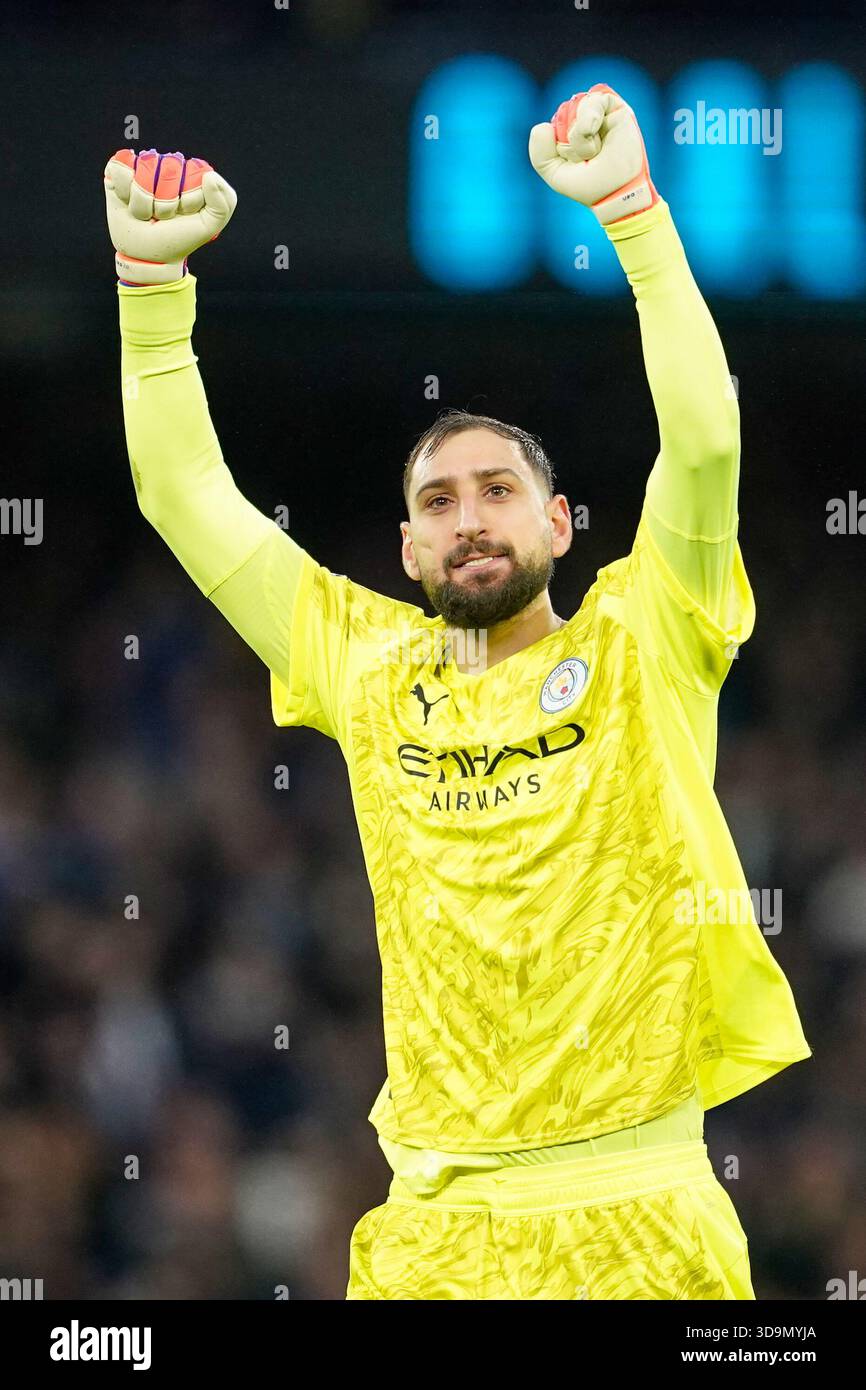 Manchester City's goalkeeper Gianluigi Donnarumma reacts during the ...