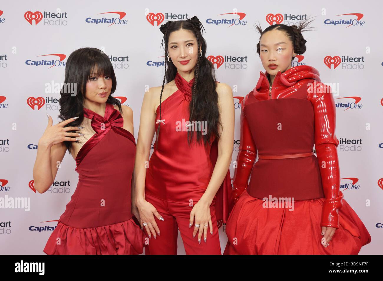 Inglewood, USA. 05th Dec, 2025. Rei Ami, EJAE, and Audrey Nuna of HUNTR ...