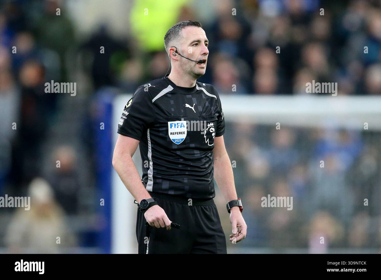 Referee Chris Kavanagh looks on. Premier league match, Everton v ...