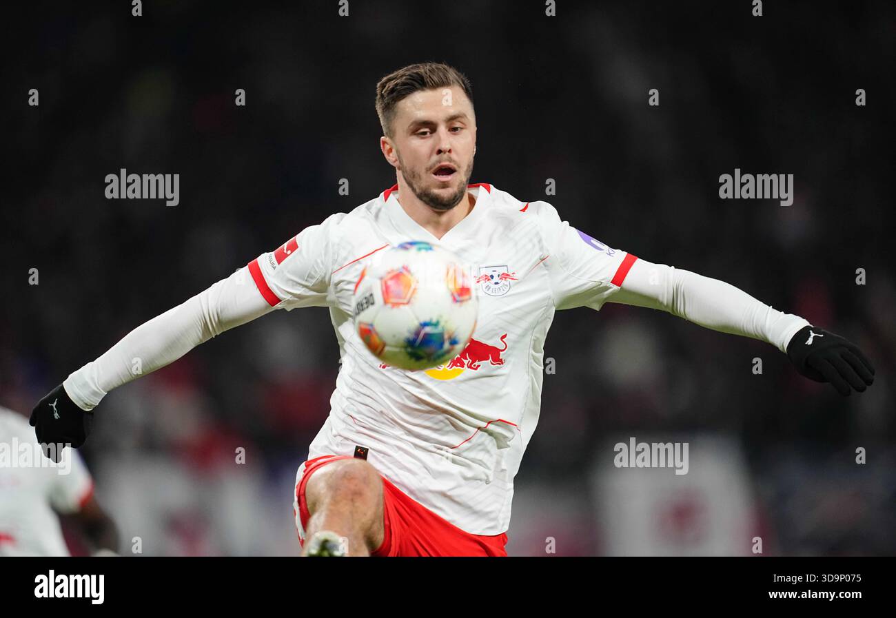 December 06 2025: Christoph Baumgartner of RB Leipzig controls the ball ...
