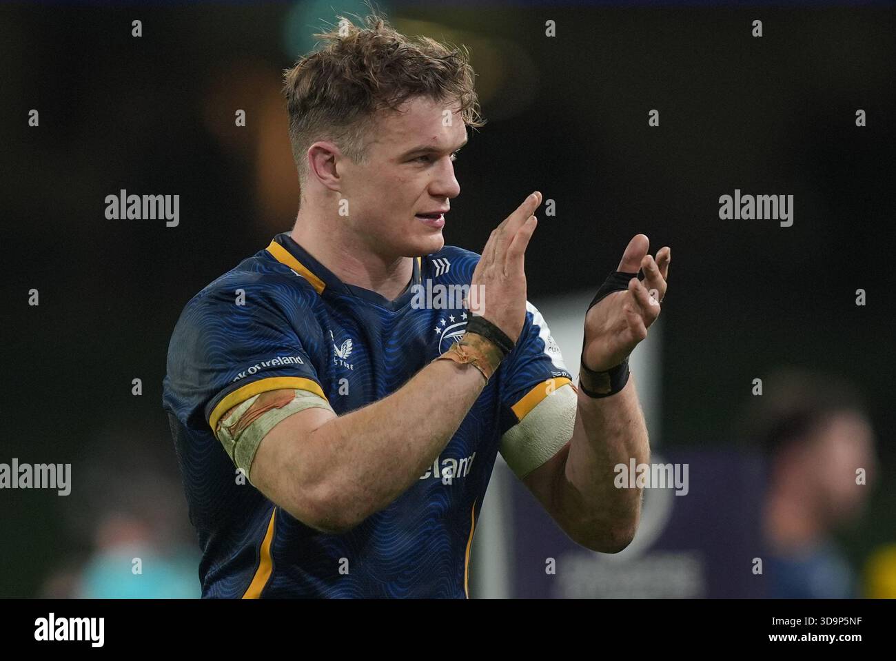 Leinster's Josh van der Flier applauds supporters after the final ...