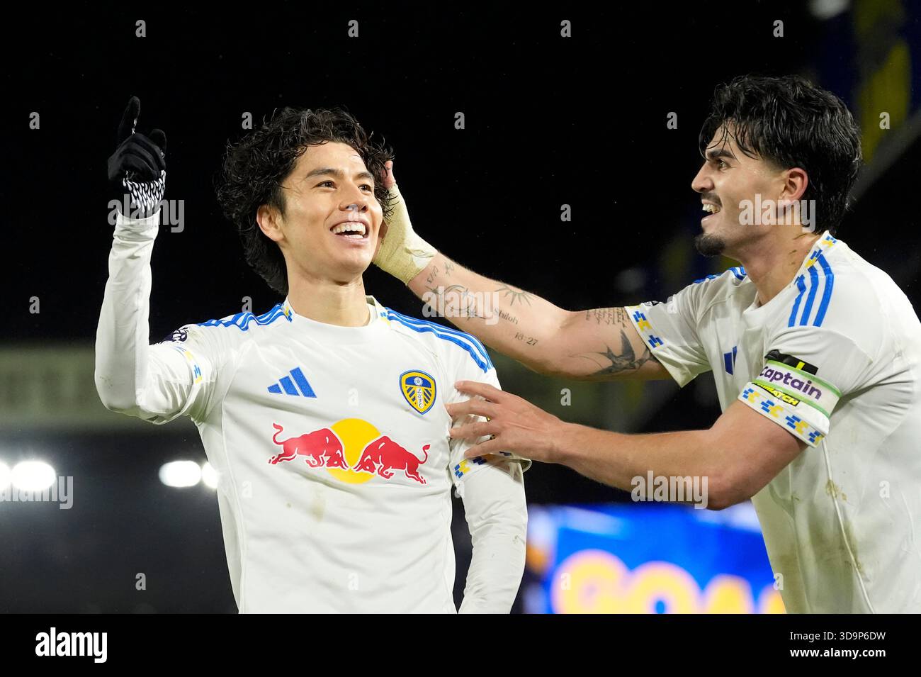 Leeds United's Ao Tanaka celebrates scoring their side's third goal of ...