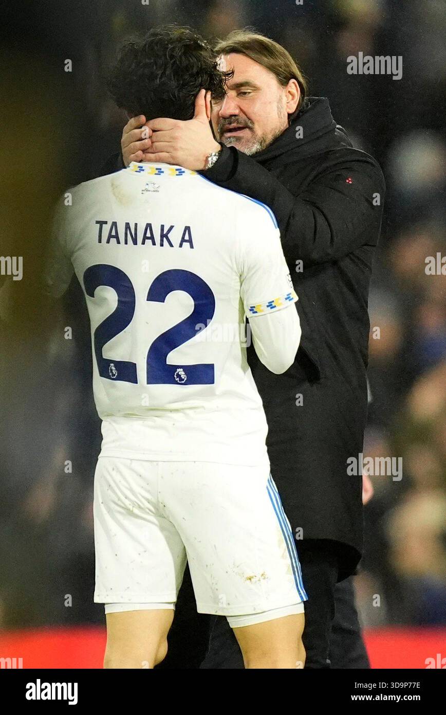 Leeds United manager Daniel Farke congratulates Leeds United's Ao ...