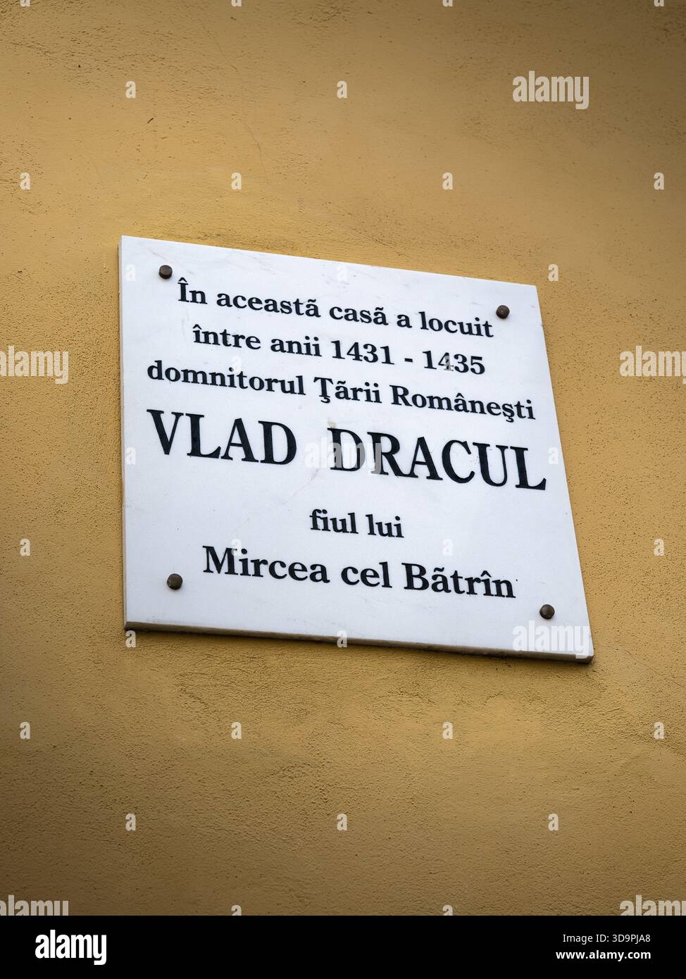 Commemorative plaque marking the house where Vlad Dracul lived in ...