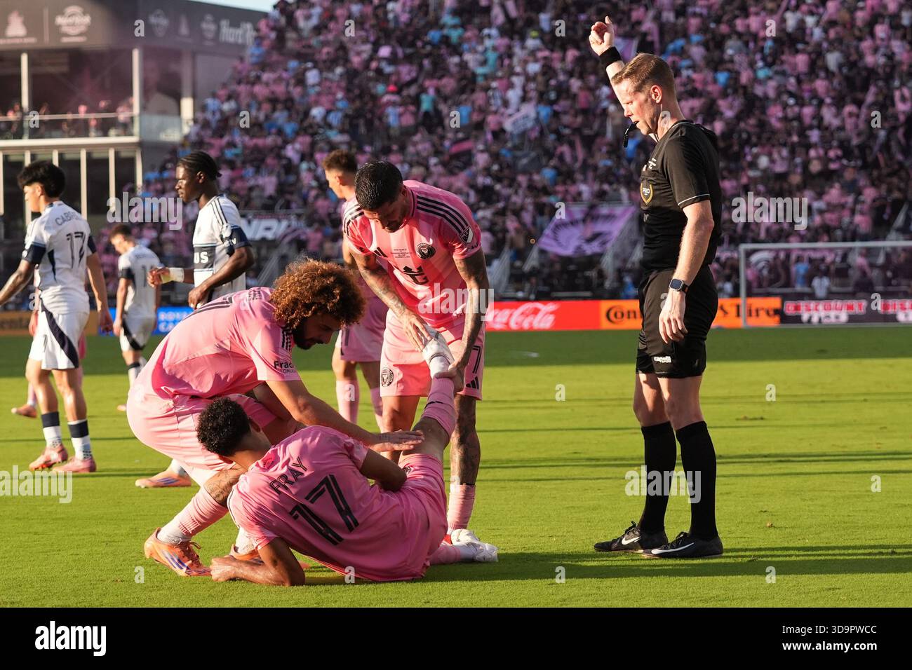 Inter Miami defender Ian Fray (17) is assisted by his teammates during ...