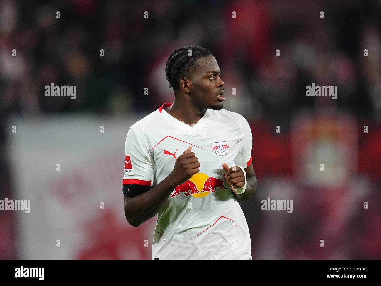 December 06 2025: Castello Lukeda of RB Leipzig gestures during a 1 ...