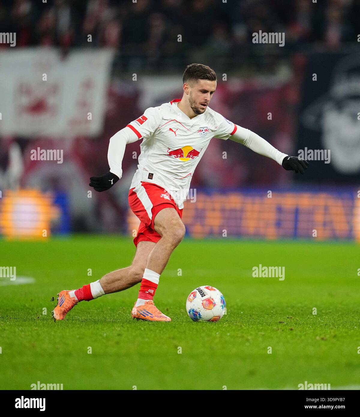 December 06 2025: Christoph Baumgartner of RB Leipzig controls the ball ...