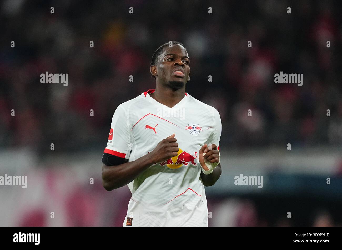December 06 2025: Castello Lukeda of RB Leipzig looks on during a 1 ...