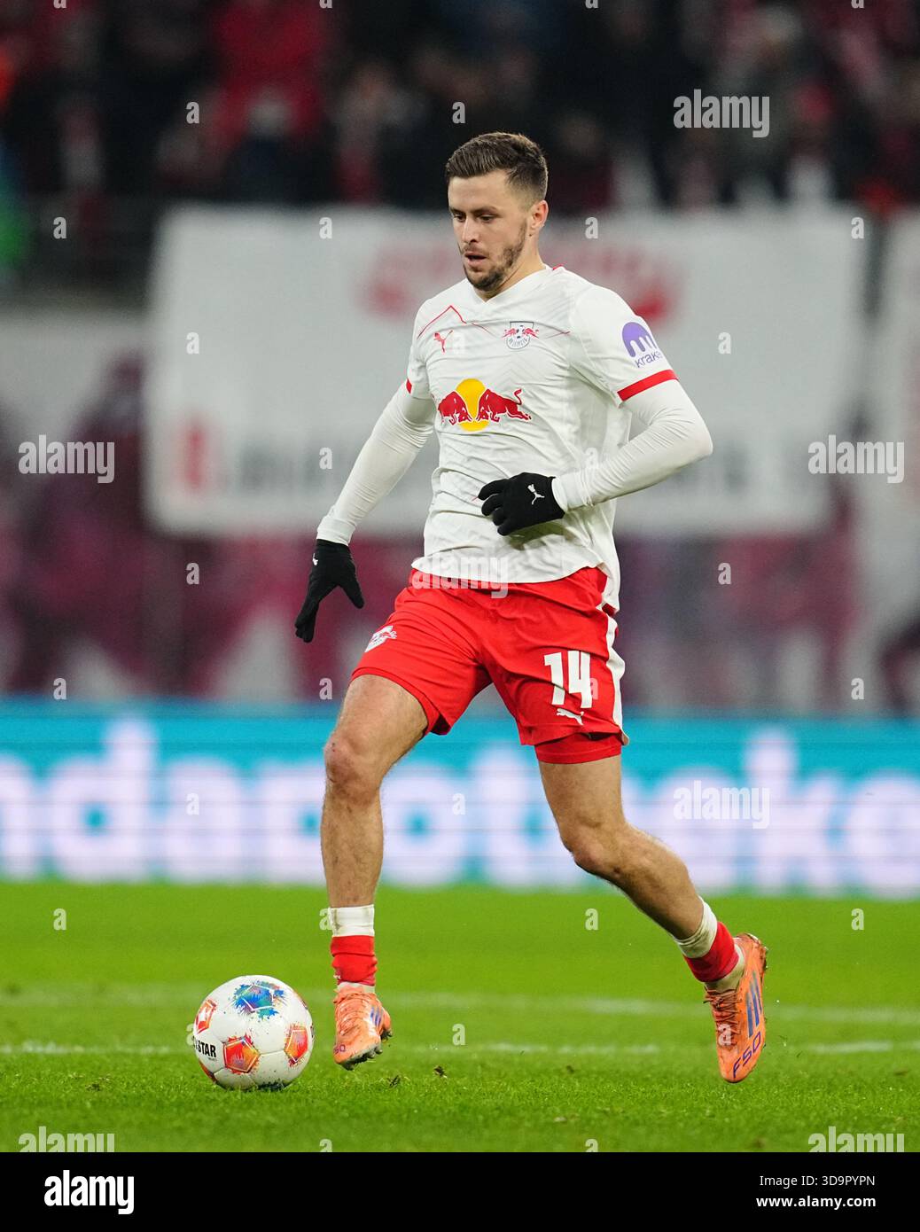 December 06 2025: Christoph Baumgartner of RB Leipzig controls the ball ...