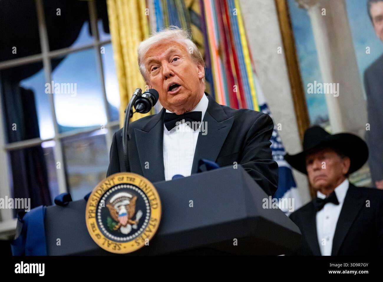 President Donald Trump speaks before awarding the 2025 Kennedy Center ...