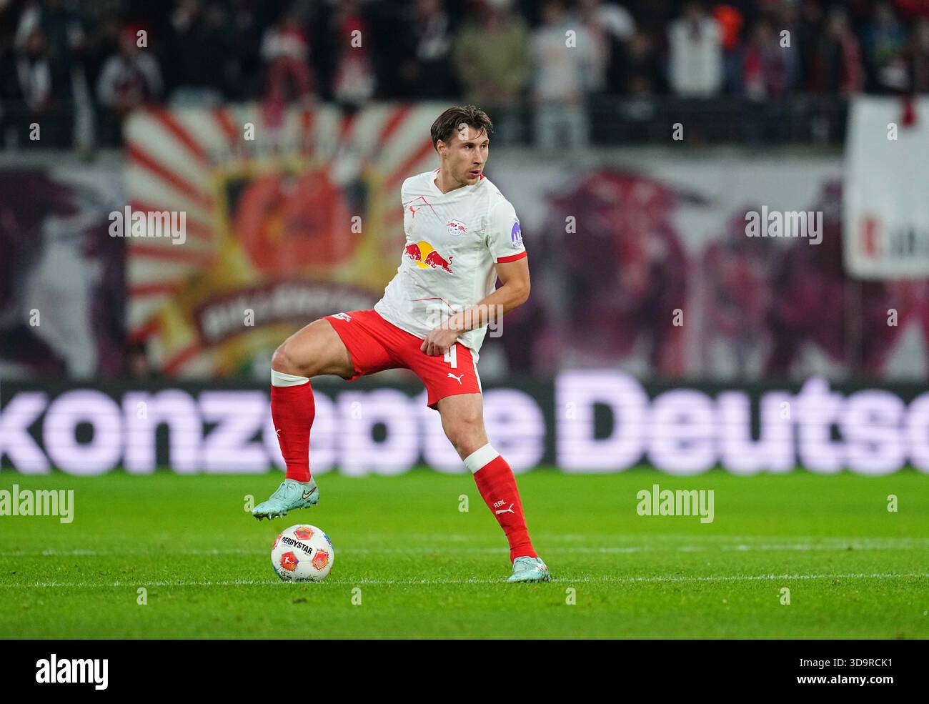 December 06 2025: Willi OrdÃn of RB Leipzig controls the ball during a ...
